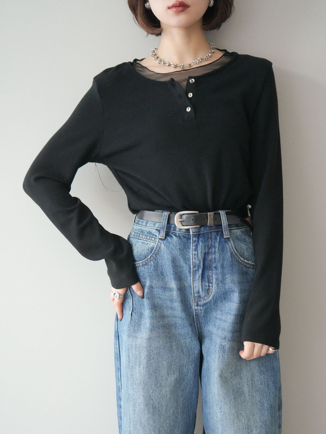 [SET]チュールレイヤードヘンリーネックカットソー+選べるアクセセット(2set) – Lumier