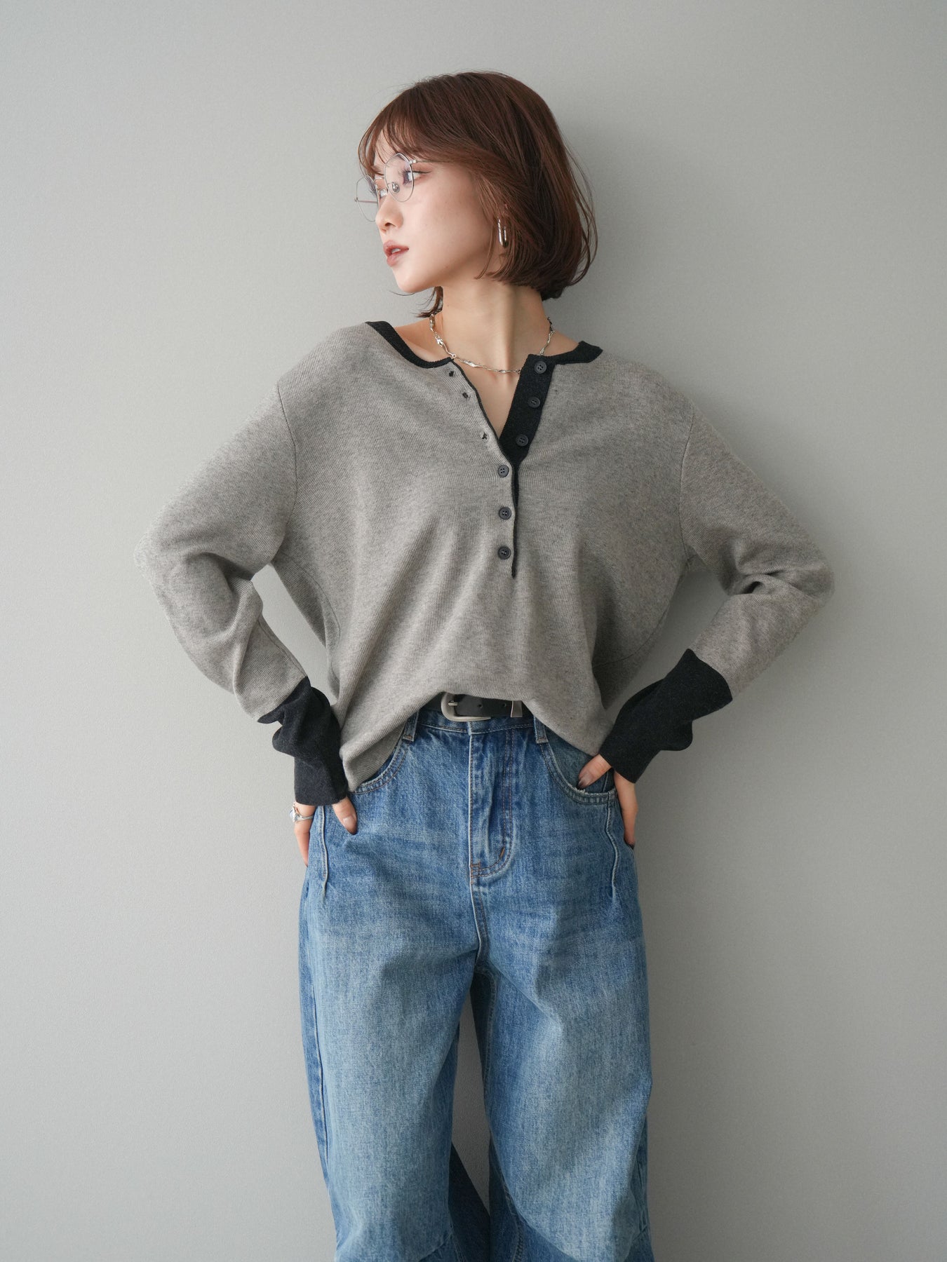 [SET]ヘンリーネック配色ニットソー+選べるアクセセット(2set) – Lumier