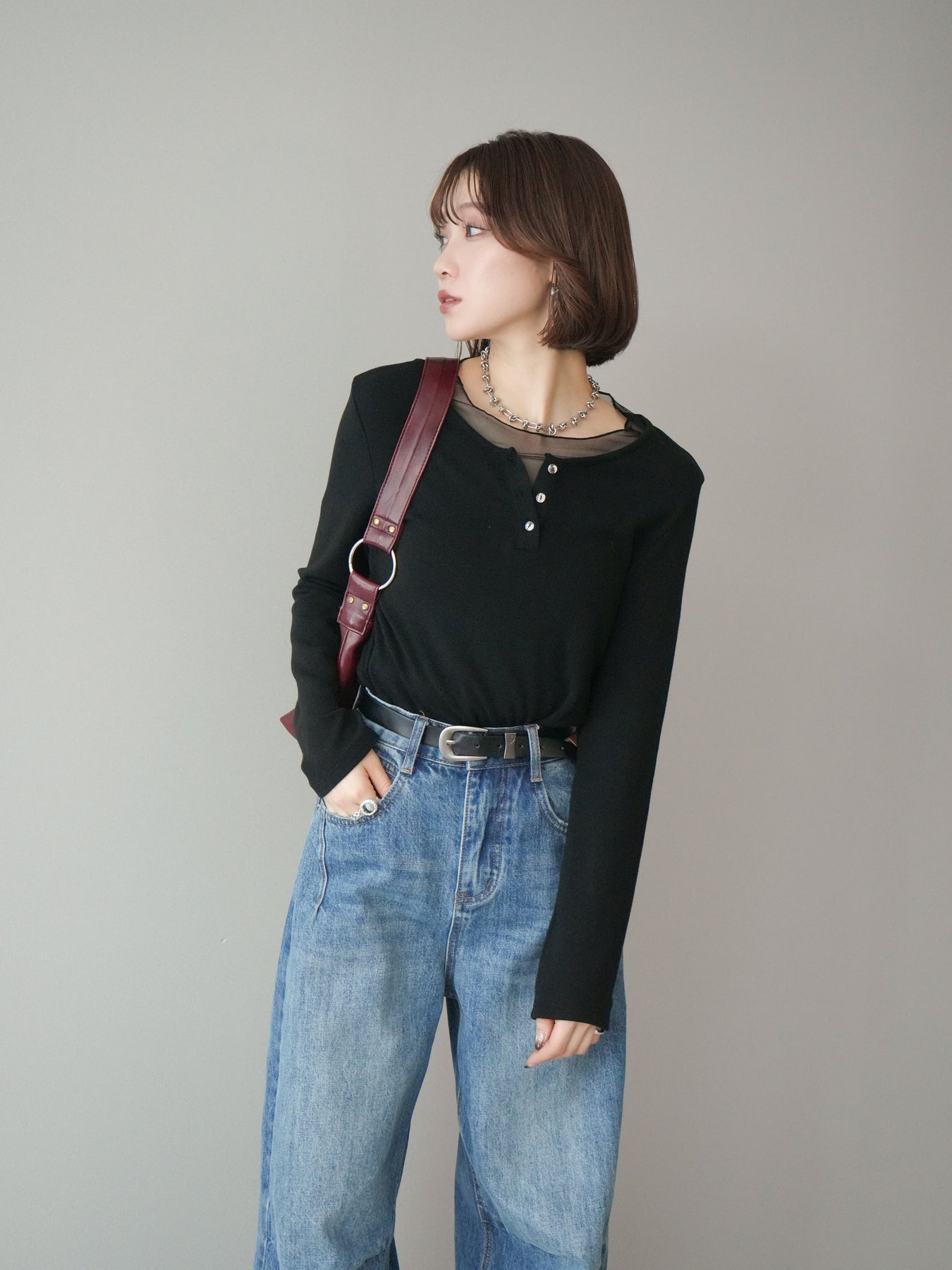 [SET]チュールレイヤードヘンリーネックカットソー+選べるアクセセット(2set) – Lumier