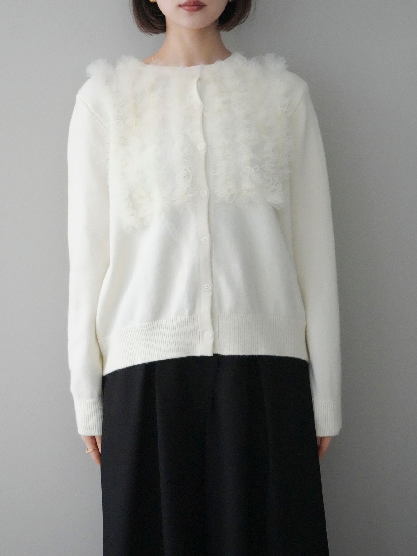 [予約]チュールフリルニットカーディガン/ivory – Lumier