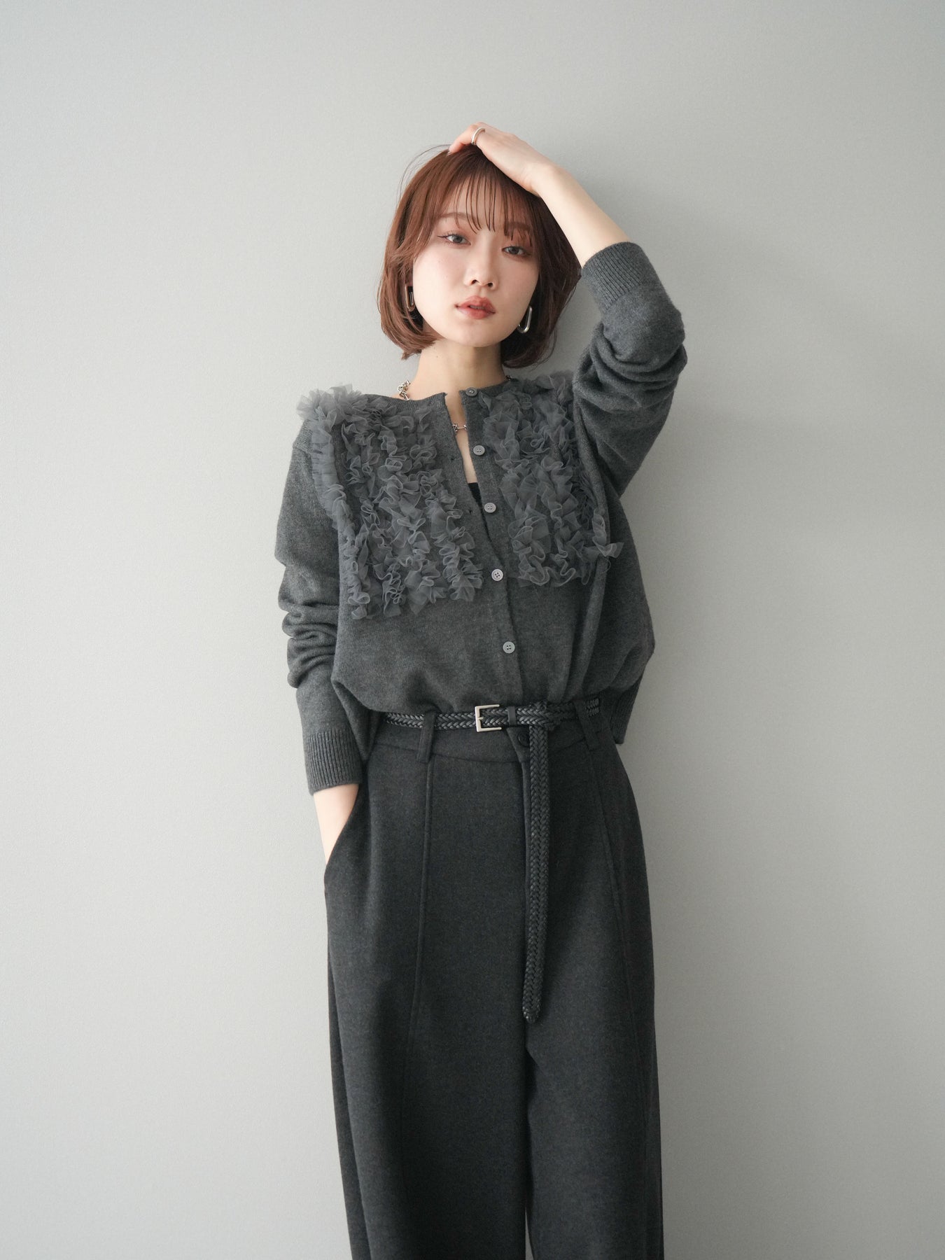[予約]チュールフリルニットカーディガン/gray – Lumier