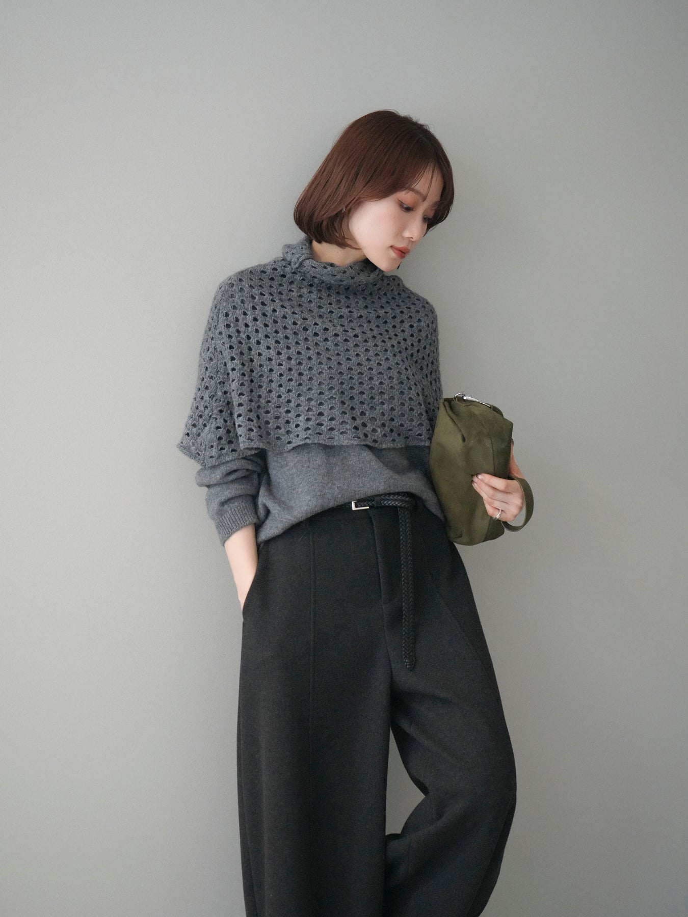 [予約]メッシュケープアンサンブルニットプルオーバー/darkgray – Lumier