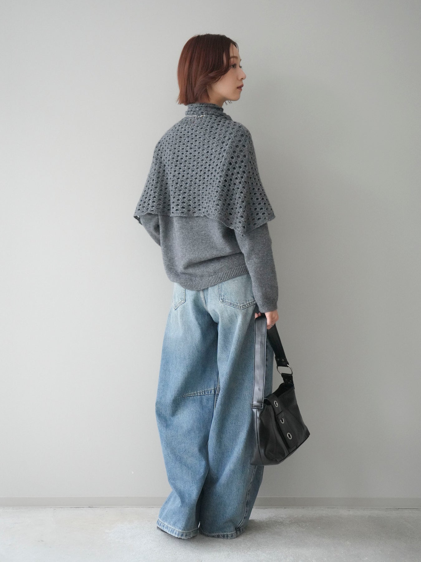 [SET]メッシュケープアンサンブルニットプルオーバー+ベルト付3Dカーブワイドデニムパンツ(2set) – Lumier