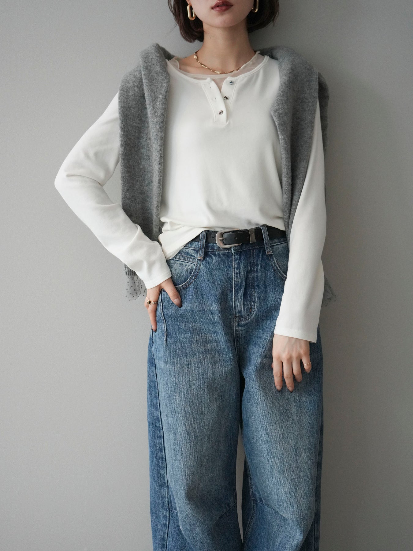 [予約]チュールレイヤードヘンリーネックカットソー/ivory – Lumier