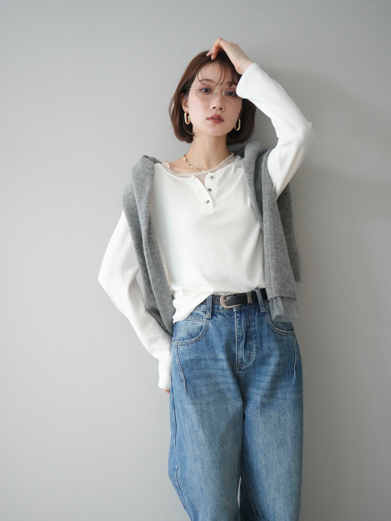 [予約]チュールレイヤードヘンリーネックカットソー/ivory – Lumier